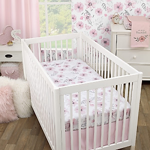 Little Love by NoJo Beautiful Blooms Pink and White Floral Fitted Crib Sheet