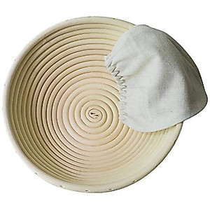 eoocvt 5.1 inch Round Banneton Brotform Bread Dough Proofing Rising Rattan Handmade Basket with Linen Liner Cloth - 13 x 6cm