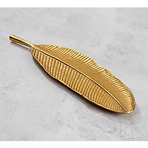 Purestory 14 Inch Gold Leaf Decorative Serving Tray Platter.Tabletop Display Platter.Centerpiece Platter Tray for Home Décor - Gold