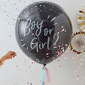 Gender Reveal Balloon with Confetti, 36 Inch Black Balloons x2 with Pink, Blue and Gold hearts Confetti for Boy or Girl Baby Shower Party Supplies Gender Reveal Decorations and Ideas Kit