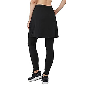 alvon Women Knee Length Skirts with Leggings Modest Skirt with Leggings Golf Skirt with Leggings Athletic Skort with Leggings Black L