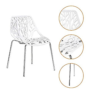 CangLong Modern Mid Century Plastic Shell Hollow Matal Legs Dining Chairs, set of 2, White 2