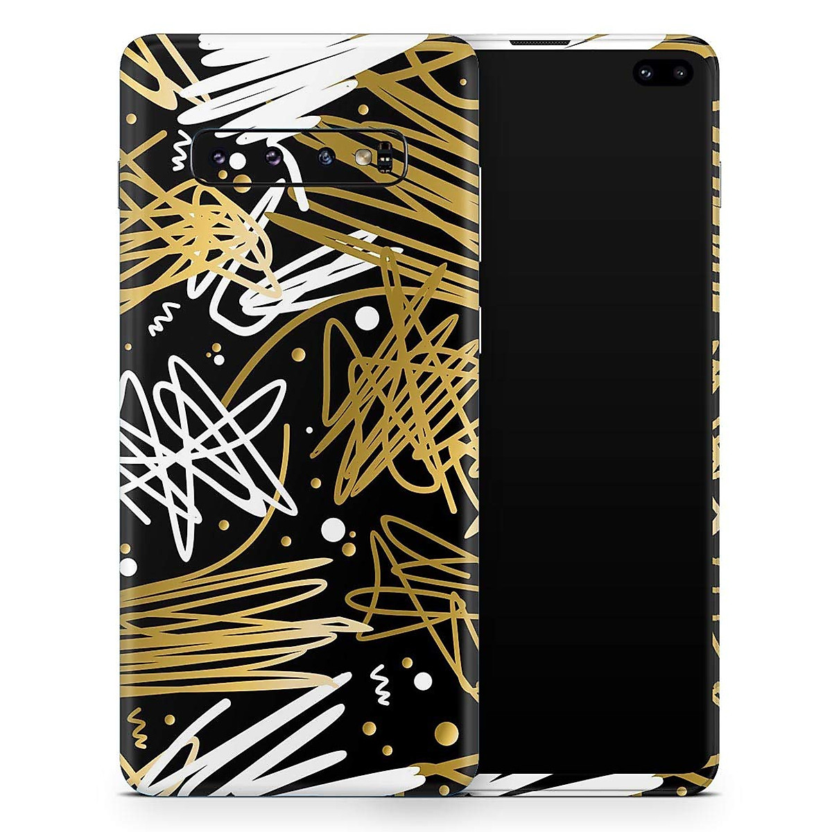 DesignSkinz Gold and Black Squiggly Protective Vinyl Decal Wrap Skin Cover Compatible with The Samsung Galaxy S20 (Screen Trim & Back Glass Skin)