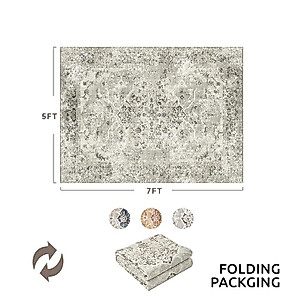 5x7 Area Rugs for Bedroom Washable Rug Low Pile Distressed Floor Carpet for Living Room Kids Room Playroom Kitchen Dining Table Home Office