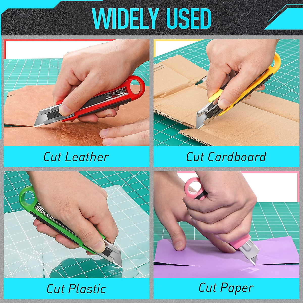 DIYSELF 4 Pack Box Cutter Retractable, Utility Knife Heavy Duty, Box Cutters for Home, Warehouse, Box Opener, Box Knife, Extra 10 Sk5 Blades, Razor Knife, Exacto Knife, Box Cutter Knife