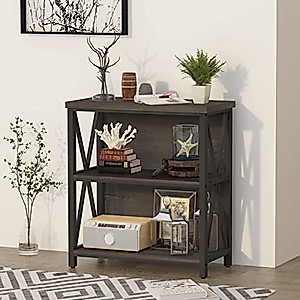 FATORRI Rustic Short 2 Shelf Bookshelf, Industrial Low Wood Bookcase, Farmhouse Small Book Case for Small Space (Walnut Brown)