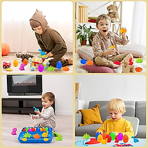 48Pcs Easter Eggs Prefilled Plastic Easter Eggs with Counting Dinosaurs Toys Inside Filled, Toddler Preschool Learning Activities Toys for Kids Easter Basket Stuffers Egg Fillers Gifts (Dinosaur)