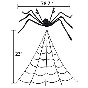 276‘'Halloween Spider Web + 78" Giant Spider Decorations Fake Spider with Triangular Spider Web for Outdoor Halloween Decorations Yard Parties Home Costumes Haunted House