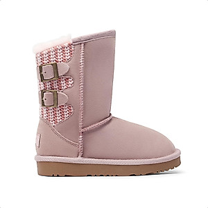 DREAM PAIRS Girls Boys Winter Boots Faux Fur Lined Mid Calf Kids Snow Tall Shoes for Little Kid/Big Kid,Size 2 Little Kid,PINK,SWEATY-BUCKLE-K