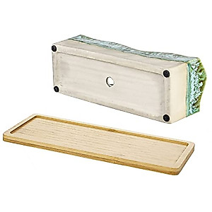 MyGift Rectangular Succulent Planter - Decorative Beige and Green Ceramic Glazed Plant Container Pot with Removable Bamboo Tray