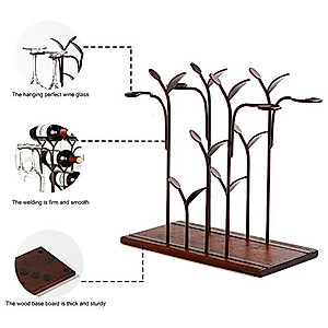 Wine Racks Countertop, Hold 4 Bottles Wine and 4 Wine Glasses, 2 in 1 Wine Glass Holder and Storage, for Home Decor & Kitchen Storage Rack, Bar, Wine Party, Made in Wood & Metal Shelf