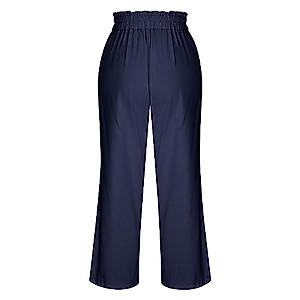 DOLKFU My Orders Placed Recently by me Flare Pants for Women Wide Leg Pants for Women High Waisted Drawstring Palazzo Linen Pants Casual Loose Trousers with Pockets Navy XL