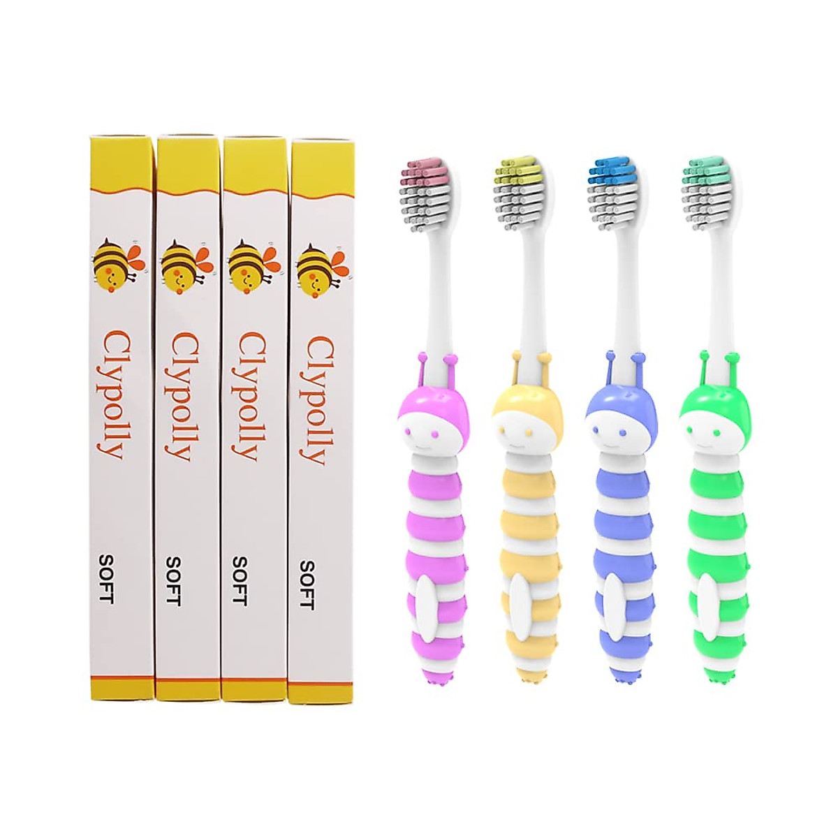 Clypolly Kids Bee Toothbrush, Soft Bristle Individually Wrapped Toothbrushes, Child Sized Brush Head, for Toddlers Girls and Boys 3-12 Years Pack of 12