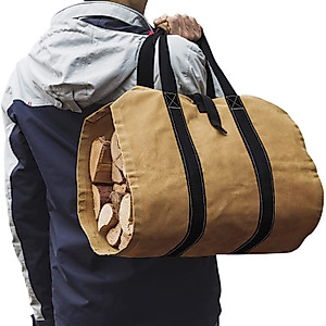 eletecpro Firewood Carrier 39x18 Inch Durable Waxed Canvas Log Carrier Heavy Duty, Fire Place Sturdy Wood Carring Bag with Handles Security Strap for Camping Indoor (khaki)