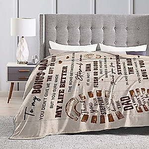 to My Bonus Dad Blanket, Stepdad Gifts from Daughter Son Soft Cozy Lightweight Throw Blanket 50"x60" Sofa Travel Couch for Fathers Day Birthday Christmas Thanksgiving Day