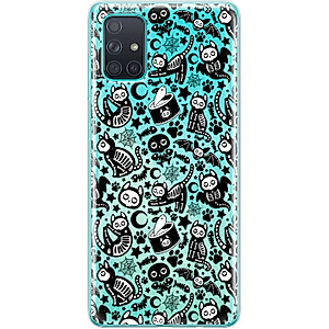 TPU Phone Case Compatible with Samsung A72 A71 5G A70 A51 A50 A32 A21 A11 A12 A13 A14 A01 Flexible Paws Spooky Cats Soft Silicone Bones Skeletons Durable Black Cute Shockproof Protective