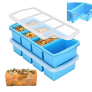 ZIP STANDING Silicone Freezer Trays with Lid,1-cup Soup Freezer Container large Ice Cube Molds with Reinforced Steel Ring Top for freezing Soup Sauce Broth Leftovers oven Dishwasher -Safe(2-Pack)