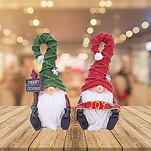Etistta Christmas Garden Gnomes Outdoor Decor, 7 inch Polyresin Gnome Figurines Statue Sculptures, Winter Tabletop Home Patio Yard Lawn Christmas Gnomes Garden Decorations, Set of 2 (Green, Red)