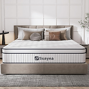 SUAYEA Queen Mattress, 10 Inch Queen Size Mattress in a Box, Medium Firm Matterss with Pocket Spring and Soft Foam, Ultimate Motion Isolation, Strong Edge Support, Hybrid Mattress