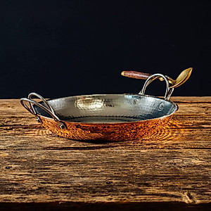 Sertodo Copper Alicante Paella Cooking Pan | 12 inch diameter | Patented Stainless Steel Handle Design| Hand Hammered, Heavy Gauge, 100% Pure Copper | Serves 4 Adults