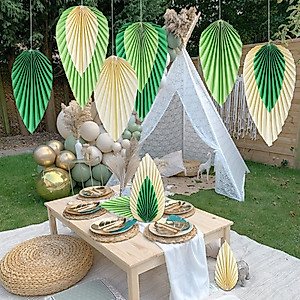 SUNBEAUTY Paper Fans Party Decorations Paper Leaves for Decoration Paper Fans Classroom Decoration Paper Fans Backdrop Decor Green Birthday Decorations,Set of 9