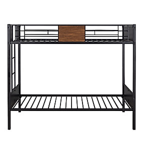 Twin over Twin Metal Bunk Bed, Modern Style Heavy-Duty Steel Frame Bunk Bed with Safety Rail, Built-in Ladder for Bedroom, Dorm, Boys, Girls, Adults (Black + Brown)