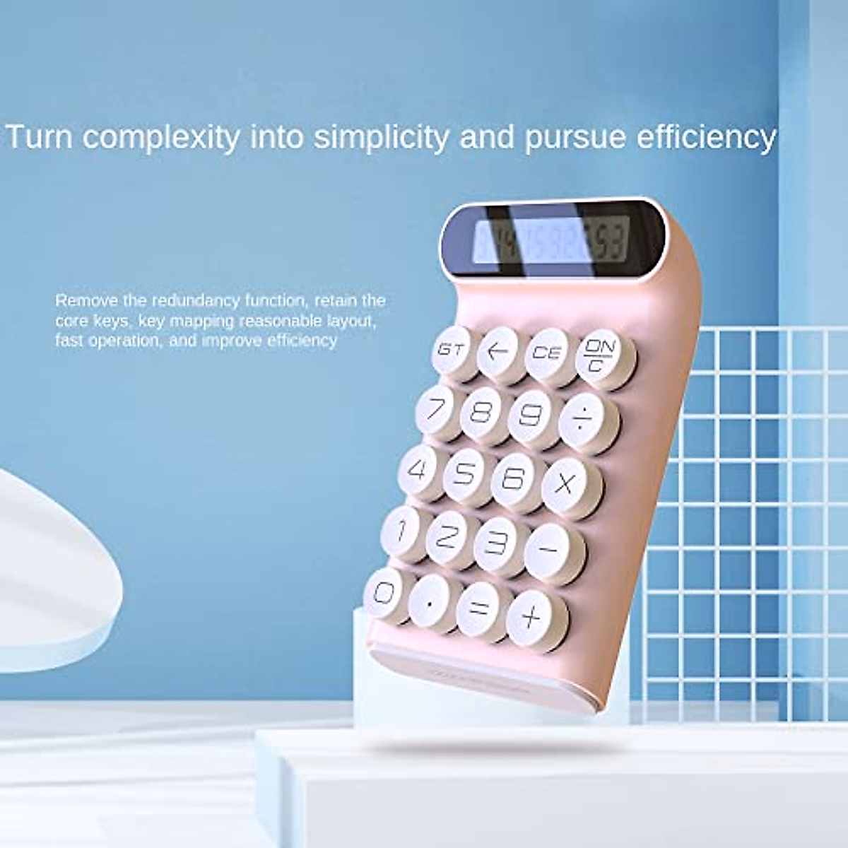 QONIA Retro Calculator Mechanical Keyboard Portable Computer 10 Digit LCD Display Financial Office Fashion Calculator-Pink