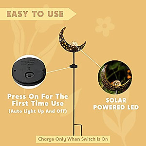 Joiedomi 2 Pack Solar Garden Lights, Outdoor Moon Crackle Glass Globe Stake Lights, Solar Powered Ramadan Decorations, Outdoor Waterproof Pathway Lights for Walkway, Yard, Lawn, Patio or Courtyard