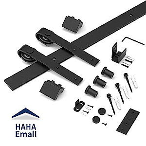 Hahaemall Heavy Duty Metal Steel Black Super Mini Sliding Barn Door Hardware Track Roller Kit Hanging TV Stand Cabinet System（6.6FT Single kit）（NO Cabinet）