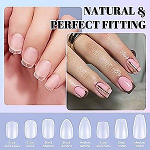 Ejiubas Gel Nail Kit, Nail Tips and Gel Kit with 15ML Solid Gel, 300PCS Extra Short Square Fake Nails with Portable Nail Lamp, DIY Nail Art Tools Gel Nail Extension Kit Acrylic Nail Kit