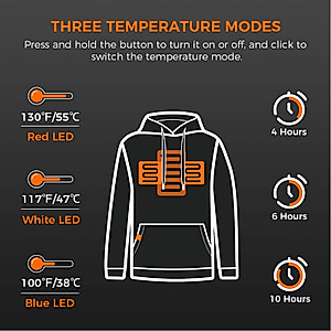 HENNCHEE Heated Hoodies for Men Women with Battery Pack, Heated Pullover Sweatshirt Unisex Hoodies Heating Jacket(Gray, Large)