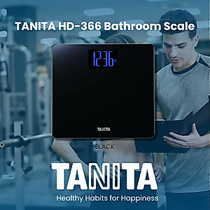 Tanita HD-366 Digital Weight Scale - 440 lbs Capacity - Japan Technology Accurate Digital Weight Scale - Step On Operation, Stylish Design with Reverse Blue Lit LCD Display & 8mm Thick Tempered Glass