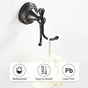 PEONYBATH Antique Bronze Brass Bath Towel Hooks, Wall Mounted Bathroom Hardware Accessories,Pattern Carving Design