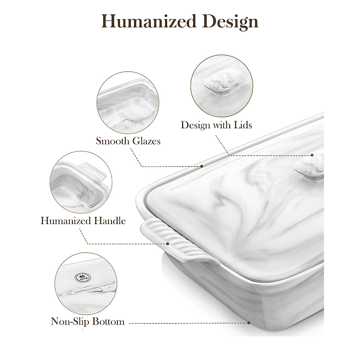 MALACASA Casserole Dish, Baking Dishes for Oven, 4.3qt Ceramic Lasagna Pan, Rectangular Baking Pan, Bakeware Set with Handles for Serving Cooking Banquet Family, 15.9x10x2.9 inches, Series BAKE-GREY