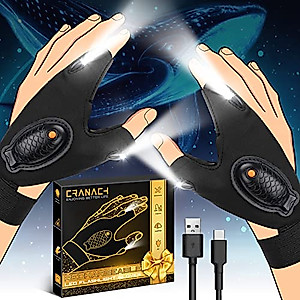 Rechargeable Flashlight Gloves Men Gifts - Led Light Glove Christmas Stocking Stuffers Birthday Fishing Gifts for Dad Women Husband Him Teens Guy Cool Gadgets Tools Stuff for Camping Running Repairing