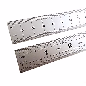 Shinwa 36 Inch Rigid Stainless Steel Machinist Ruler English/Metric Graduations (1/64, 1/32, mm and .5mm) Satin Chrome Finish