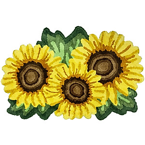 USTIDE Sunflower Area Rug, Rustic Flower Doormat Cute Rug for Bathroom Kitchen, Handmade Rug Washable Floral Mat (27.5''X37.4'')