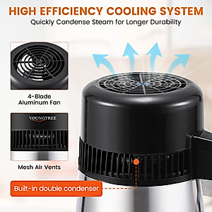 YOUNGTREE 4L Polished Stainless Steel Water Distiller, 110V 1 Gallon Distilled Water Machine for Home Countertop, UL Listed Distilled Water Maker, 750W Electric Automatic Water Purifier