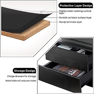 HOMMPA LED Nightstand Black Nightstand with Led Lights Modern Night Stand with 2 High Gloss Drawers Led Bedside Table Smart Nightstand for Bedroom 20.5” Tall