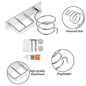 Brontosaurus (No Drilling Hair Dryer Holder, Blow Dryer Holder Wall Mounted, Save Space & Easy to Install, Bedroom & Bathroom Hair Tool Organizer for Hair Dryer, Flat Irons, Curling Wands (silver)