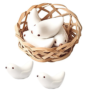 WAIT FLY Cute White Birds Shape Chopsticks Rest Set with Basket Spoon Stand for Knife Fork Holder, 3pcs/ 6pcs (6 Birds+Basket)