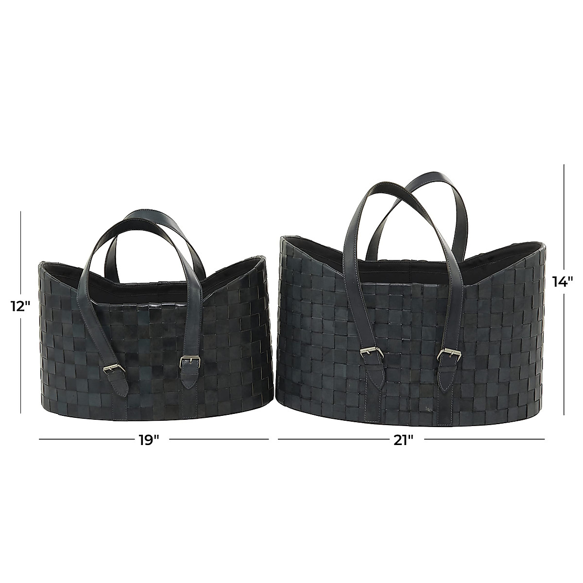 Deco 79 Leather Oval Storage Basket with Handles, Set of 2 21", 19"W, Dark Blue