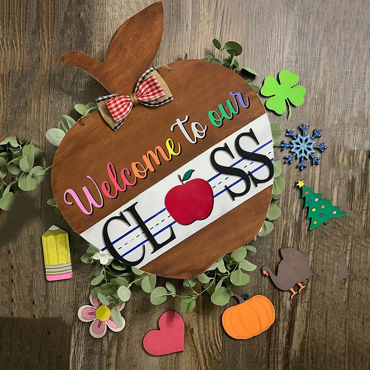 Welcome to Our Porch Sign Welcome To Our Wooden Hanging Sign Interchangeable Shape Teacher Classroom Sign Teacher Gift School Gift Personalized Teacher Large Shelf Decorations for Living Room