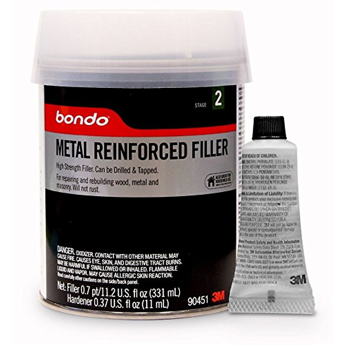 Bondo Metal Reinforced Filler - High Strength Filler, Can be Drilled and Tapped - Will Not Rust, 11.2 Fl oz with 0.37 oz Hardener