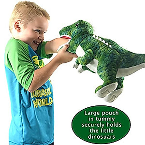 DreamsBe Dinosaur Stuffed Animal T-Rex and 5 Little Dinos for Boys & Girls - Plush Stuffie with Zippered Pocket Eating Dinosaurs Gift Ages 3 4 6 7 8 9 Years