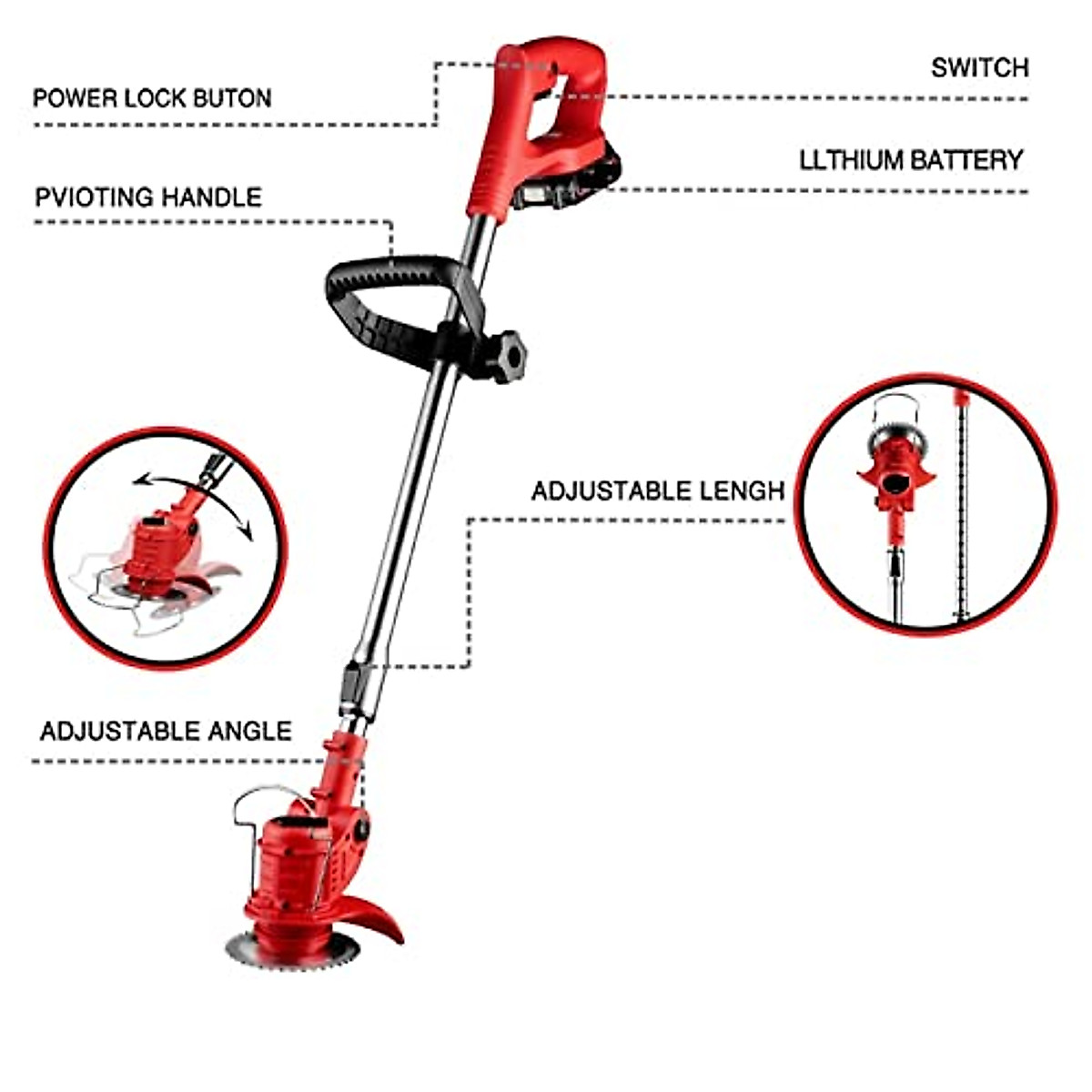 VENBER Mower Lawn Mower Adjustable Length Cordless Mower Angle Adjustment Garden Trimming Tool