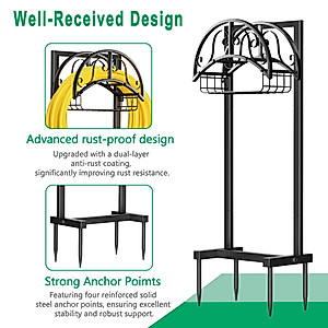 Yalivon Garden Hose Holder Freestanding, Water Hose Holder Hose Hanger Heavy Duty Metal Hose Stand Holds 160-feet Hose, Outdoor Hose Organizer Sturdy Garden Hose Storage Rack for Outside