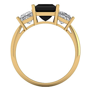 Clara Pucci 2.97ct Princess Cut 3 Stone Solitaire with Accent Natural Black Onyx designer Modern Statement Ring 14k Yellow Gold Size 7