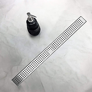 HTOH Shower Drain, Linear Shower Drain 24 Inch(Brushed Nickel),Modern 304 Stainless Steel Shower Floor Drain with Grate Removable, Adjustable Leveling Feet, Rectangular Shower Drain