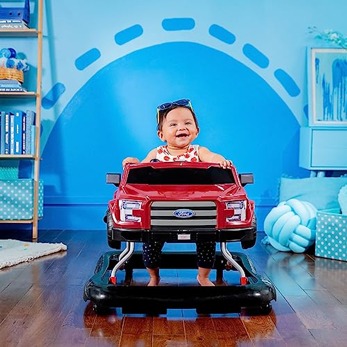 Bright Starts Ford F-150 4-in-1 Red Baby Activity Center & Push Walker with Removable Interactive Steering Wheel -Toy, 6 Months and up